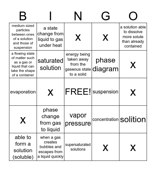 States of Matter Bingo Card