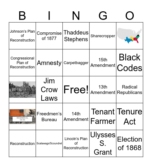 Reconstruction Era Bingo Card