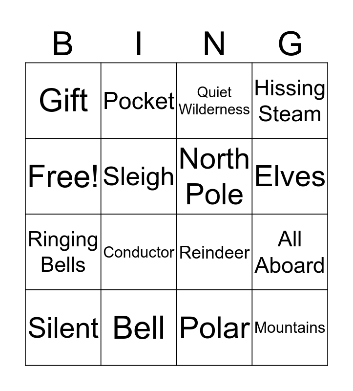 Polar Express Bingo Card