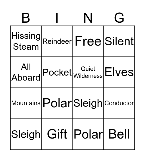 Polar Express Bingo Card