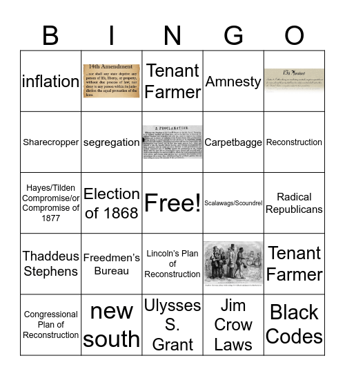 Reconstruction Era Bingo Card