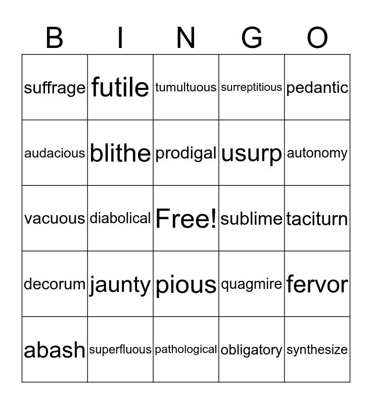 AP Vocab 2nd 9 Weeks Bingo Card