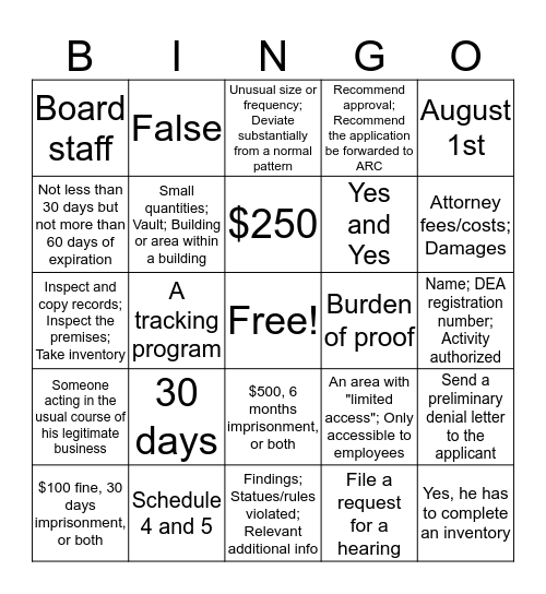 Law Bingo Card
