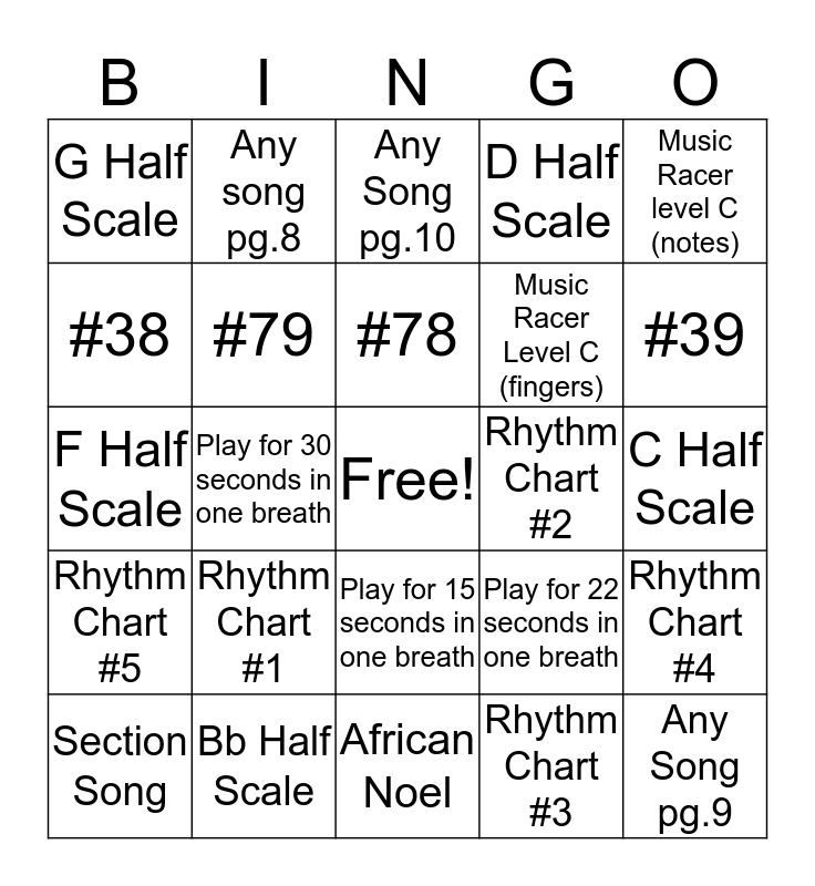 BEGINNER BAND BINGO Card