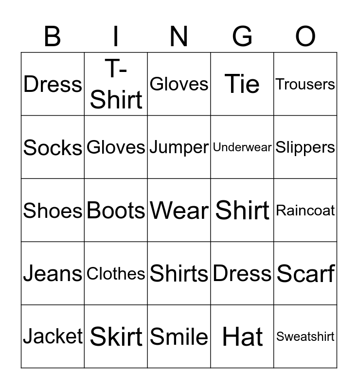 Things you wear Bingo Card