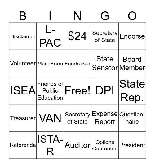 Political Action Bingo Card