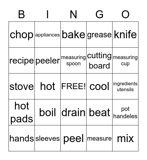 Kitchen Basics and Safety Bingo Card