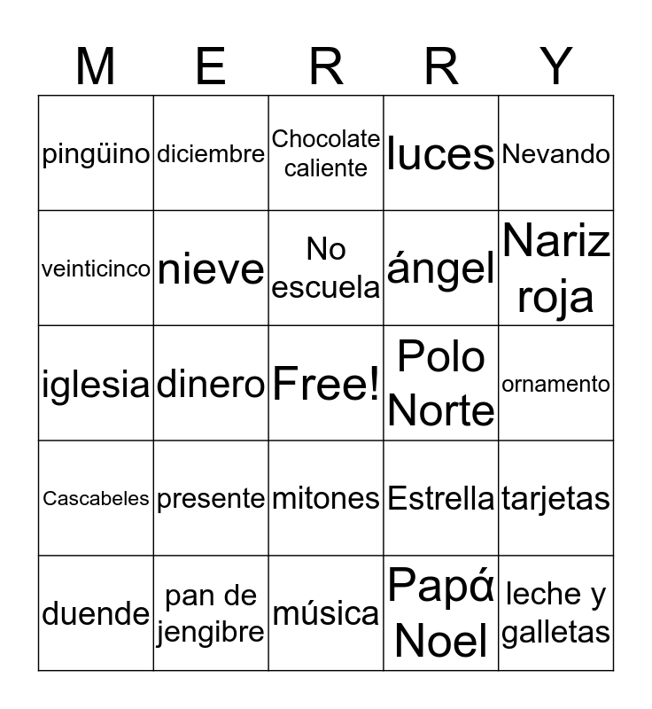 Navidad de Español Bingo Card