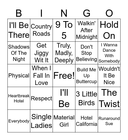 Music Throughout The Generations Bingo Card