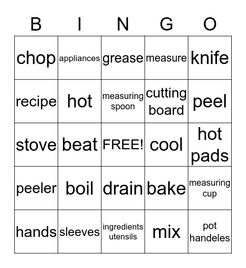 Kitchen Basics and Safety Bingo Card