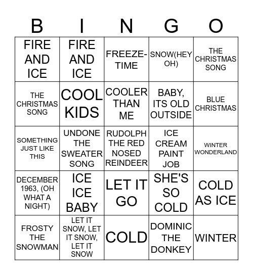 Baby, It's Cold Outside Bingo Card