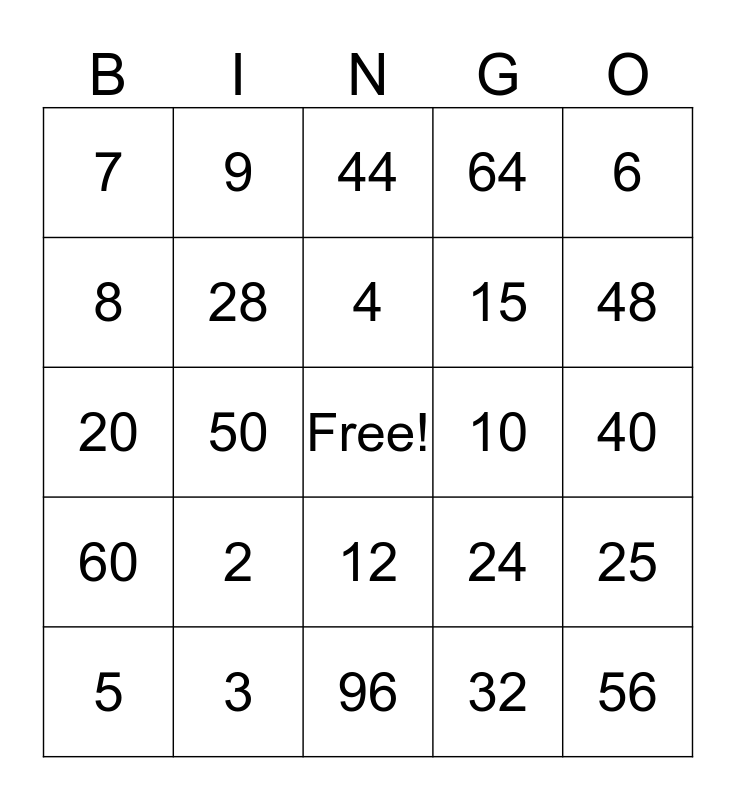 Customary Capacity Bingo Card