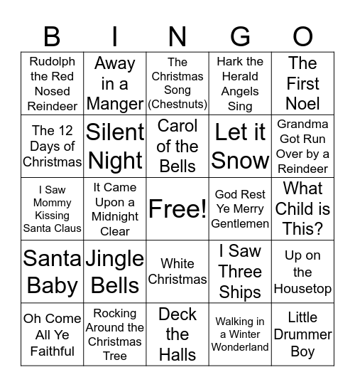 Christmas Carols Bingo Card