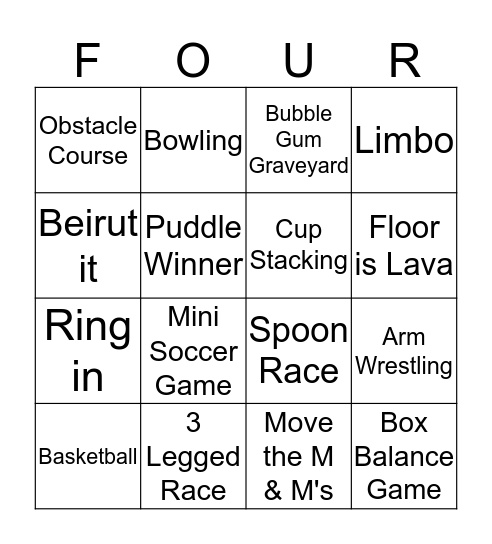 Family Fun Day Four in a Row Bingo Card