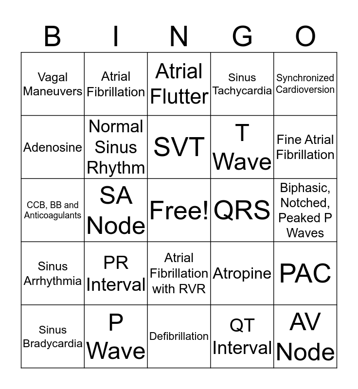 EKG Bingo Card