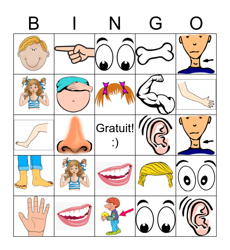parties du corps Bingo Card