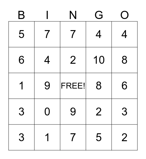 Making Ten Bingo Card