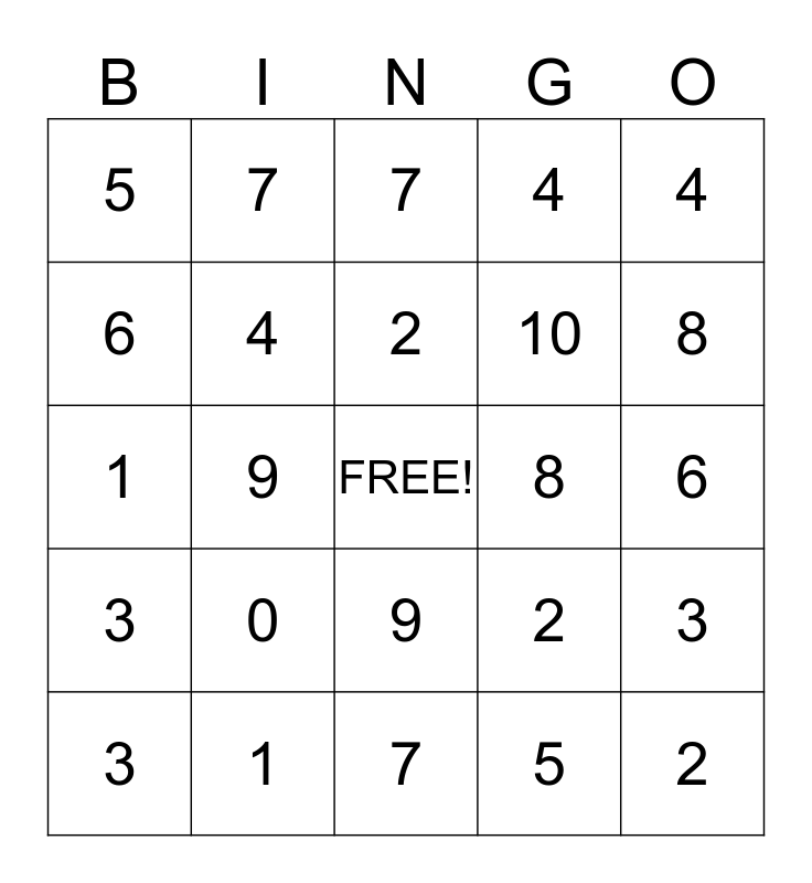 Making Ten Bingo Card
