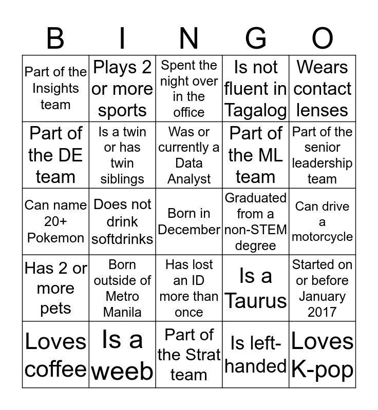 TM Christmas Party 2019! Bingo Card