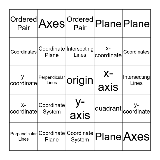 Coordinate Grid Vocabulary Bingo Card