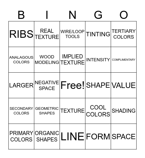 CERAMICS BINGO Card