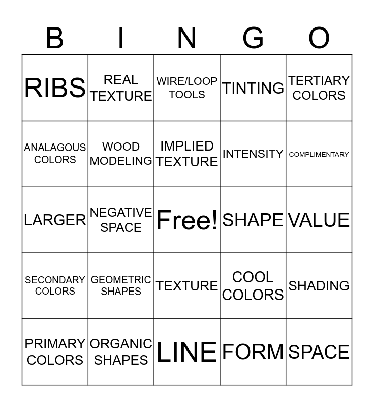 CERAMICS BINGO Card