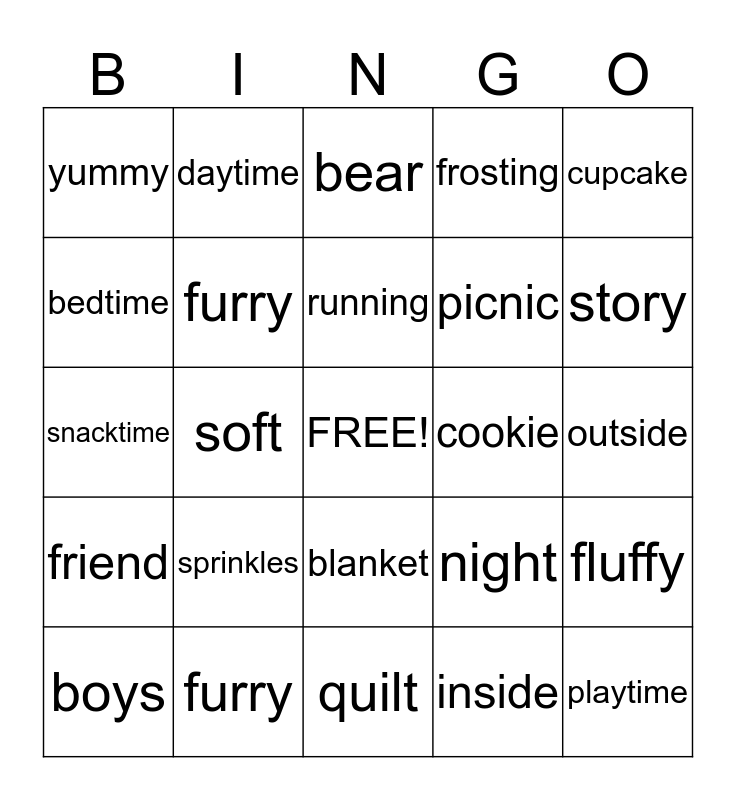 TEDDY BEAR BINGO Card