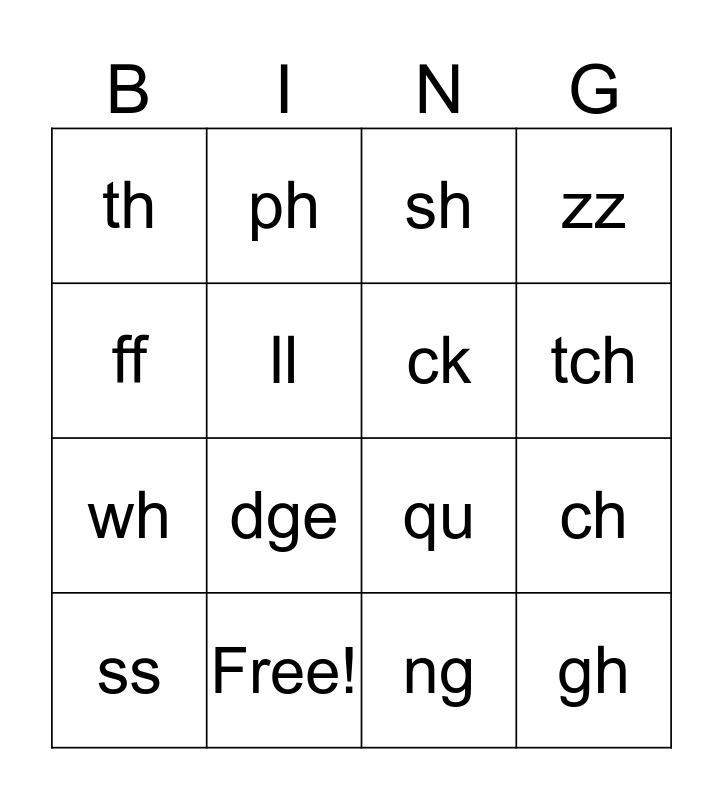 Consonant Digraph Bingo Card