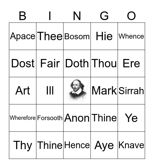 Shakespeare Lingo Bingo Card