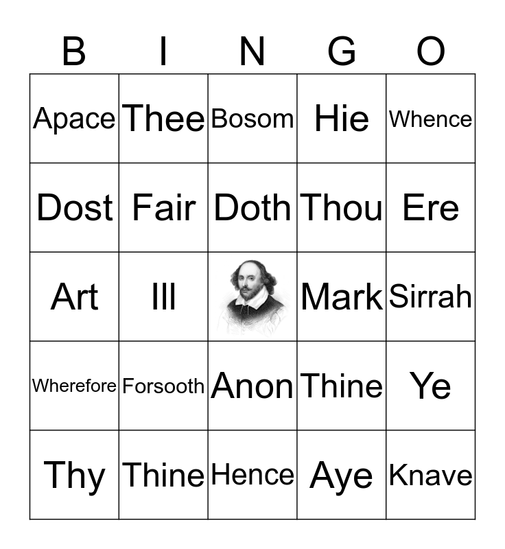 Shakespeare Lingo Bingo Card