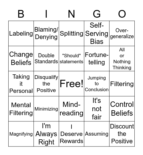 Unhelpful Thinking BINGO Card