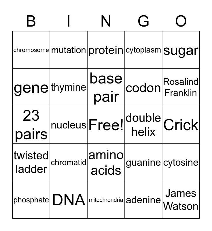 DNA Bingo Card
