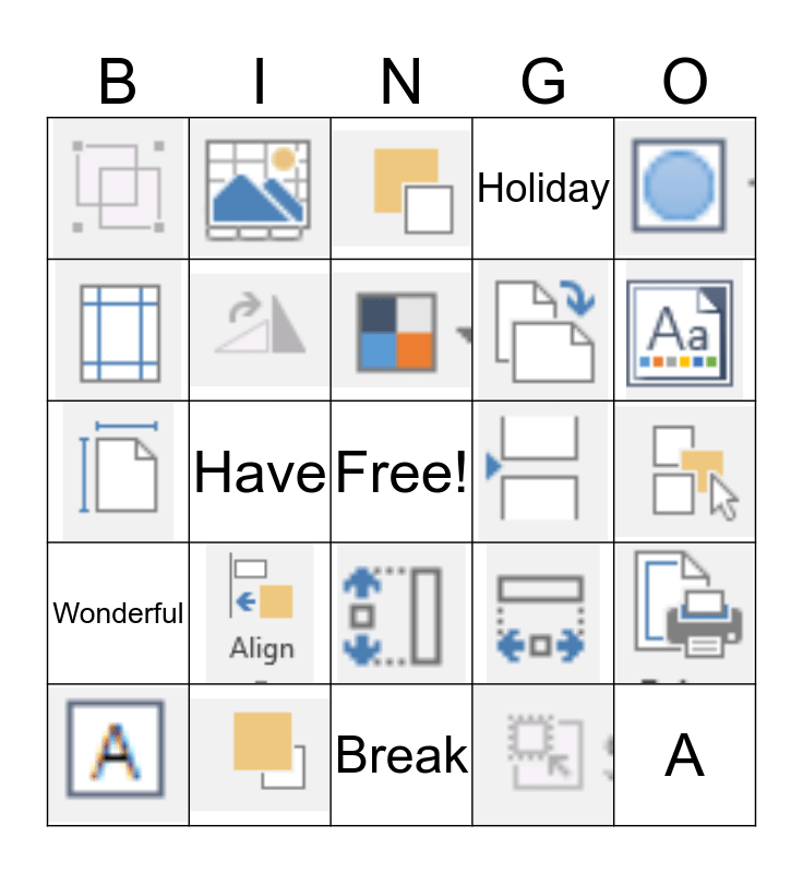 MICROSOFT EXCEL PAGE LAYOUT BINGO Card