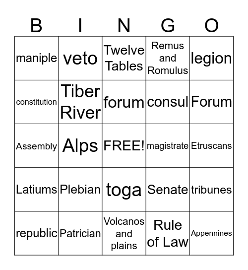 RomanBingo Card