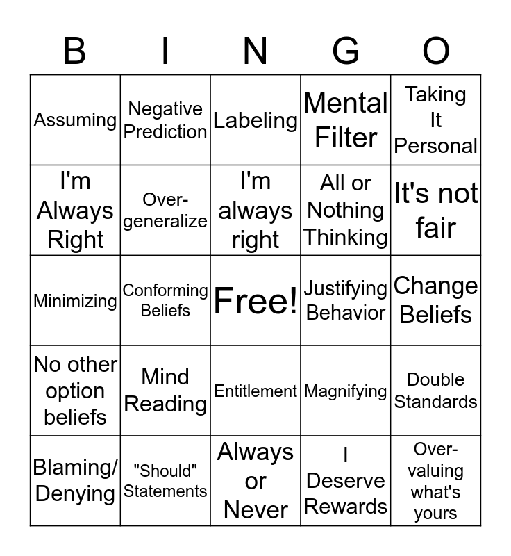 Unhelpful Thinking Bingo Card