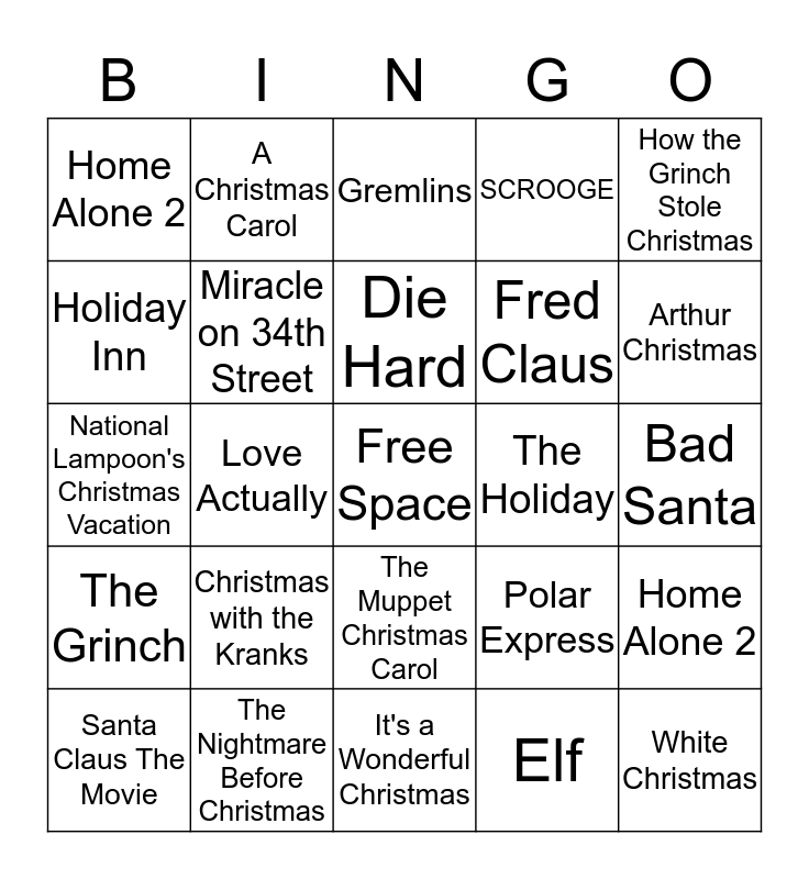 Christmas movies Bingo Card