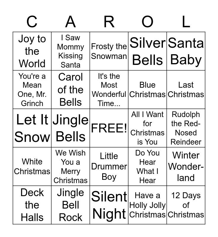 Christmas Carol Bingo Bingo Card