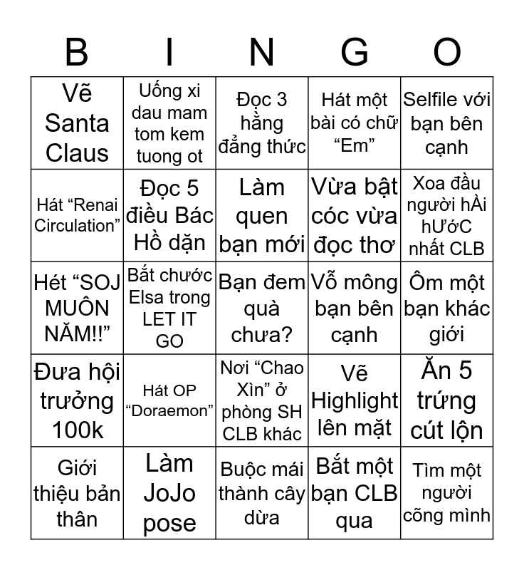 Giáng Sinh ở SOJ Có Gì? Bingo Card