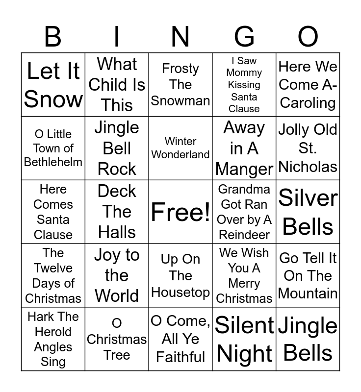 Christmas Song Bingo Card