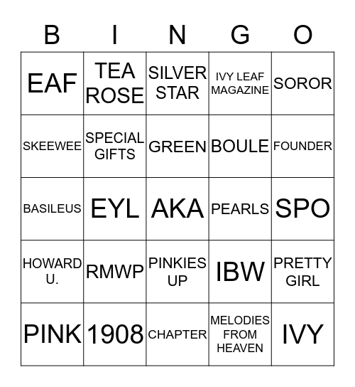 ALPHA KAPPA ALPHA Bingo Card