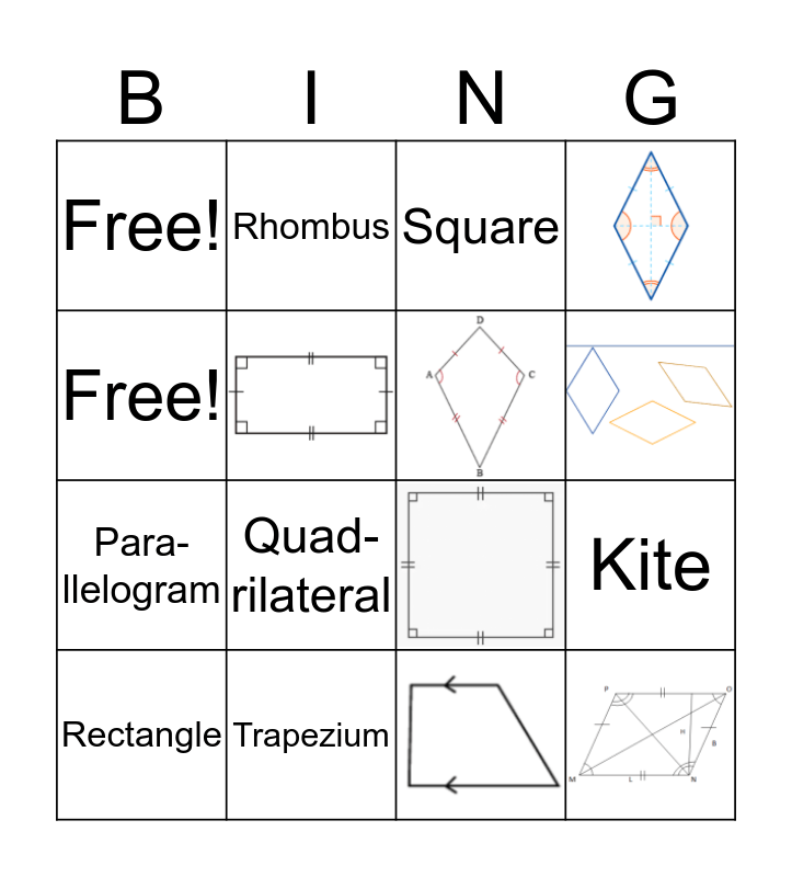Quadrilateral Shapes Bingo Card