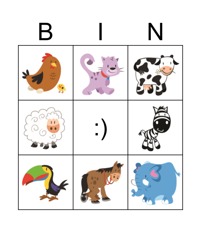 Bingo de animales Bingo Card