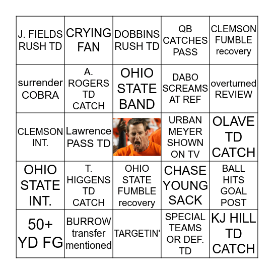 OHIO STATE V. CLEMSON BINGO, BITCHAZ! Bingo Card