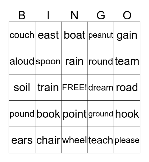 Double Vowel Sound Bingo Card