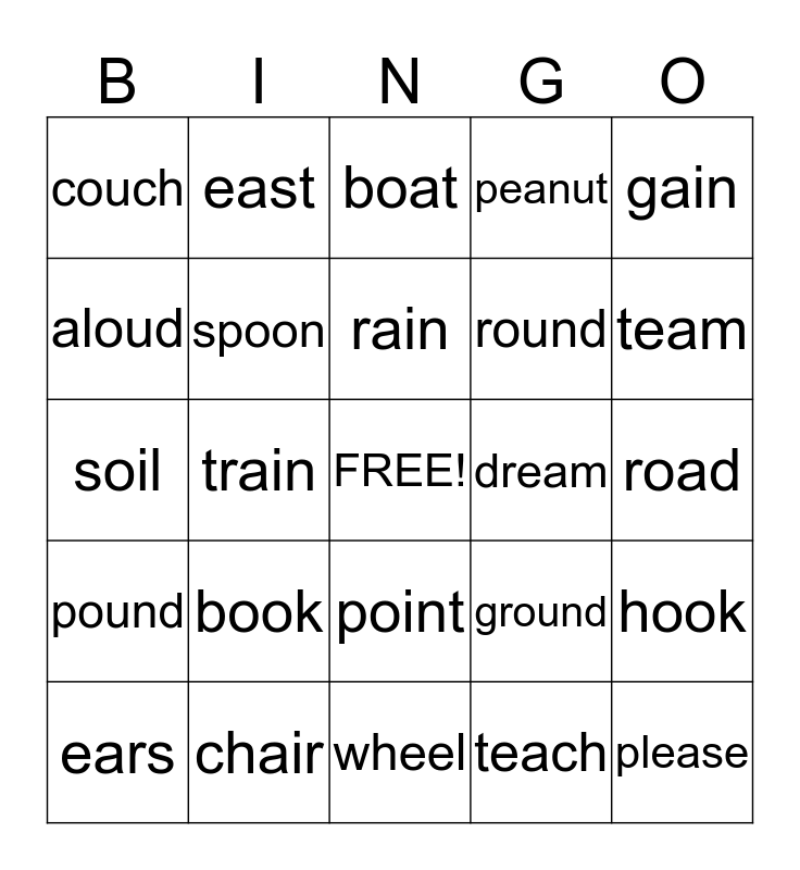 Double Vowel Sound Bingo Card