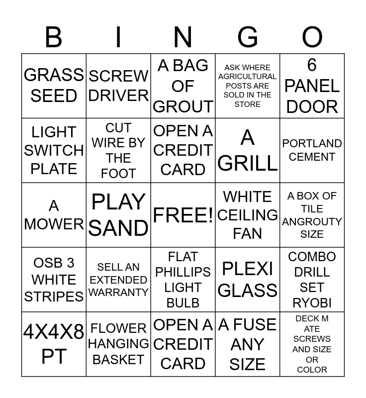 CASHIER BINGO!! Bingo Card