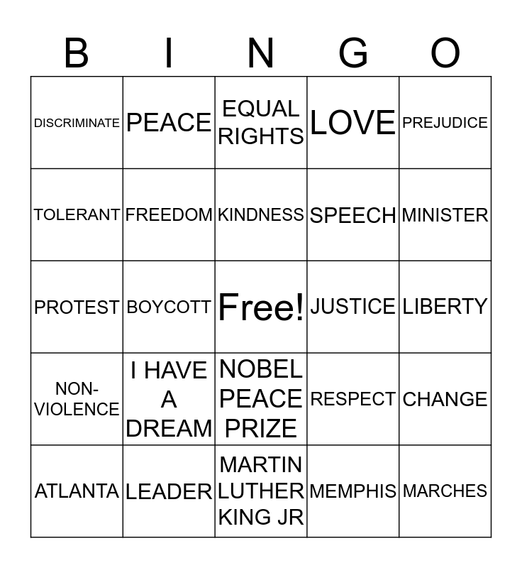 MLK DAY Bingo Card