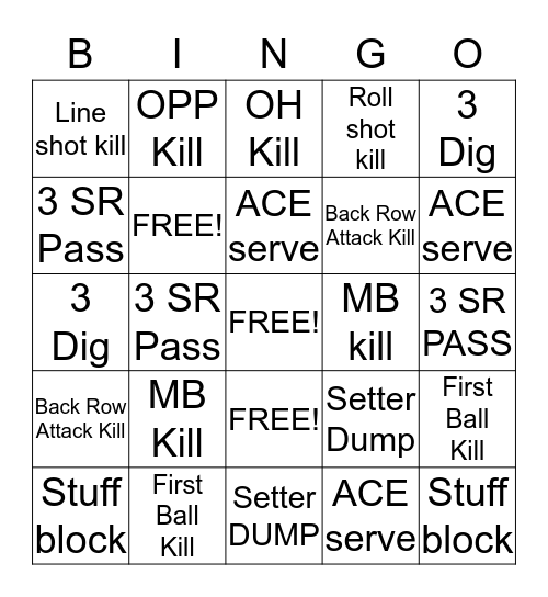 Volleyball B-I-N-G-O Bingo Card