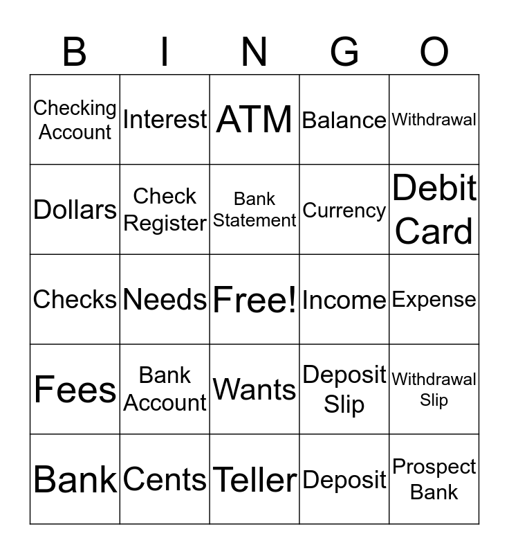 Banking Bingo Card