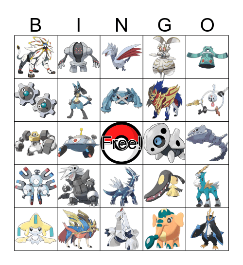 Steel Type Pokemon Bingo Card